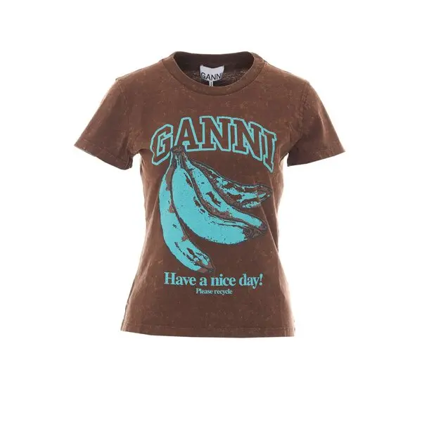 GANNI Organic Cotton Banana Graphic T-shirt - Brown