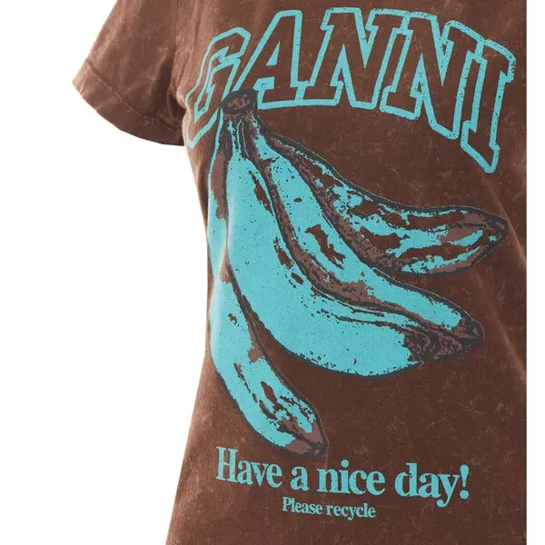 GANNI Organic Cotton Banana Graphic T-shirt - Brown