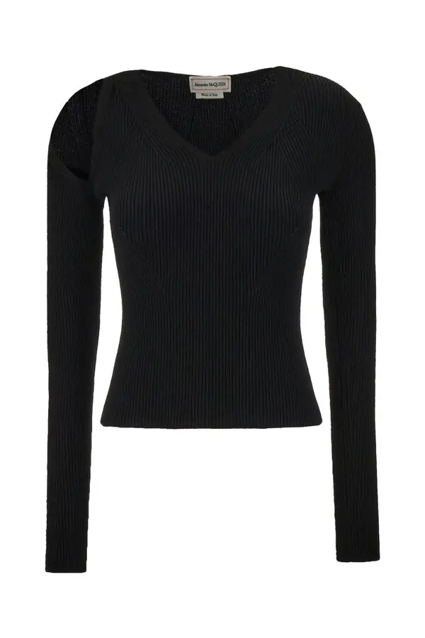 Alexander McQueen Ribbed Knit V-neck Pullover