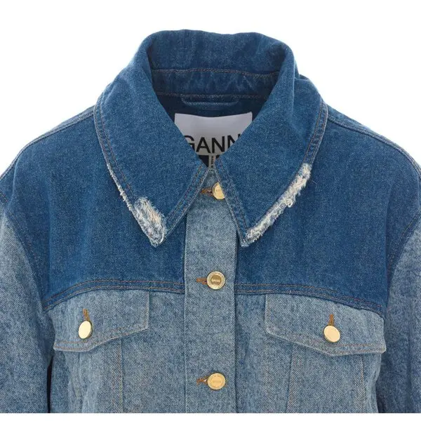GANNI Patchwork Denim Jacket - Blue