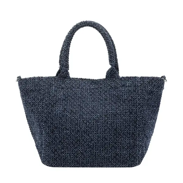 GANNI Tweed Denim Small Bear Tote - Blue