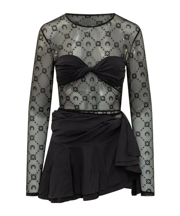 MARINE SERRE Moonogram Flock Ruffle Mini Dress