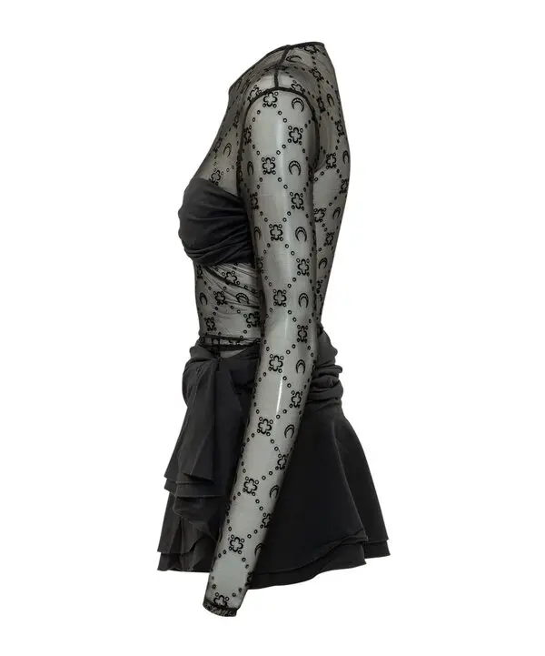 MARINE SERRE Moonogram Flock Ruffle Mini Dress