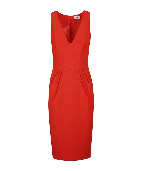 Elisabetta Franchi V-neck Pleated Midi Dress - Red