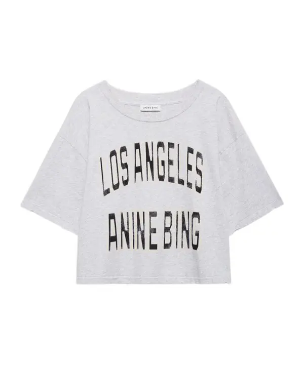 ANINE BING Johnny Cropped T-shirt With Los Angeles Graphic - Grey