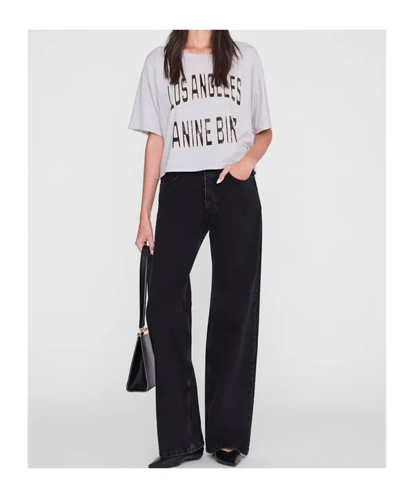 ANINE BING Johnny Cropped T-shirt With Los Angeles Graphic - Grey