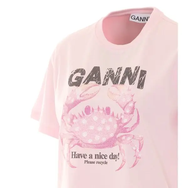 GANNI Have A Nice Day" Crab Print Organic Cotton T-shirt - Pink