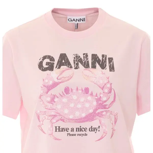 GANNI Have A Nice Day" Crab Print Organic Cotton T-shirt - Pink