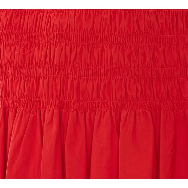 GANNI Smocked Cotton Top With Frills And Tie Closures - Red