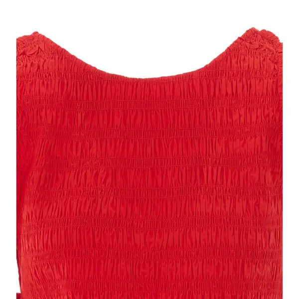 GANNI Smocked Cotton Top With Frills And Tie Closures - Red