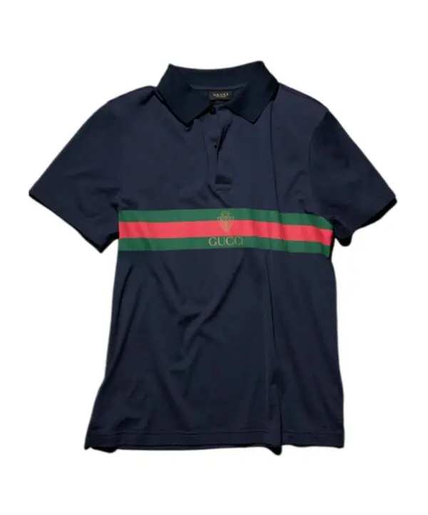 Gucci Web Detailed Jersey Polo Shirt - Dark Blue