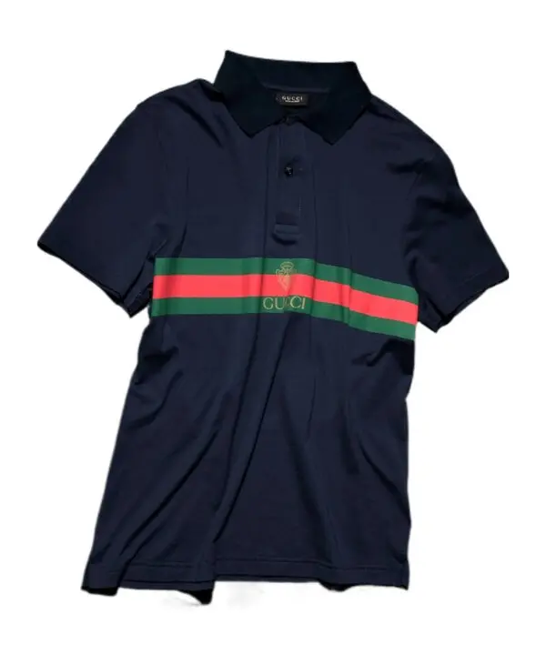 Gucci Web Detailed Jersey Polo Shirt - Dark Blue