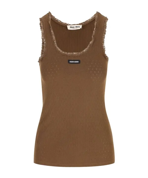 Miu Miu Round Neck Tank Top With Tassel Details - No