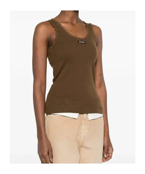 Miu Miu Round Neck Tank Top With Tassel Details - No