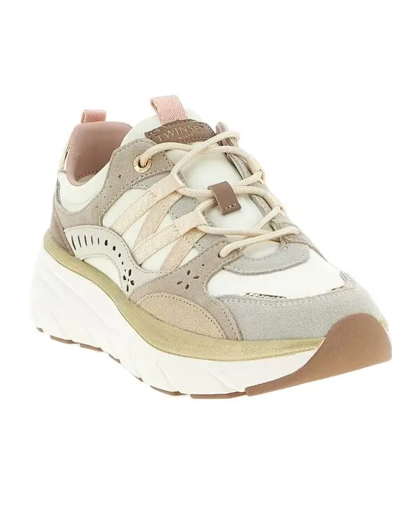 TWINSET Panelled Running Sneakers With Glitter And Suede Accents