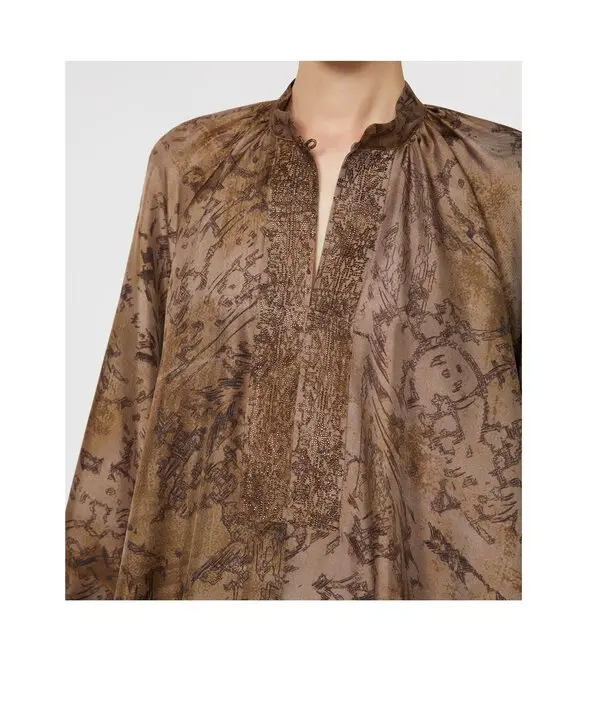 Max Mara Printed Long Sleeve Maxi Dress