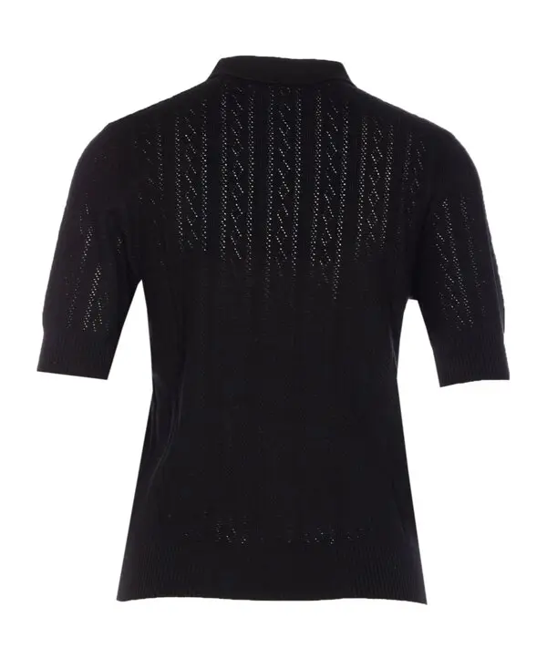 LISA YANG Cristine Pointelle Knit Polo Sweater - Black