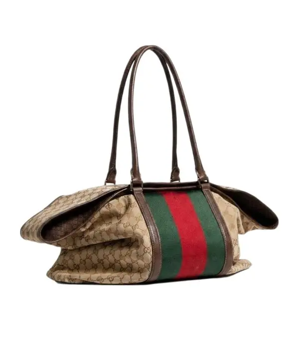 Gucci Gg Monogram Duffle Bag With Web Detail - Sand And Dark Brown
