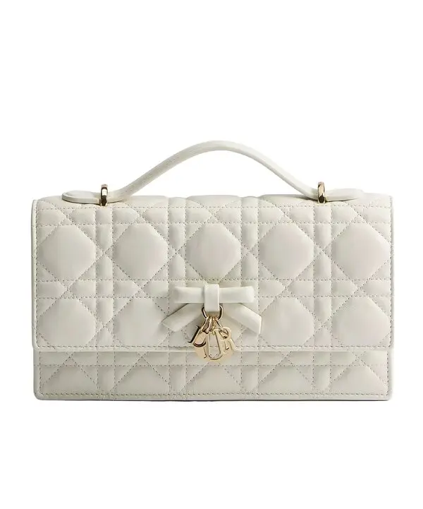 Dior Mini Bag With Quilted Lambskin And Chain Strap - Milky White