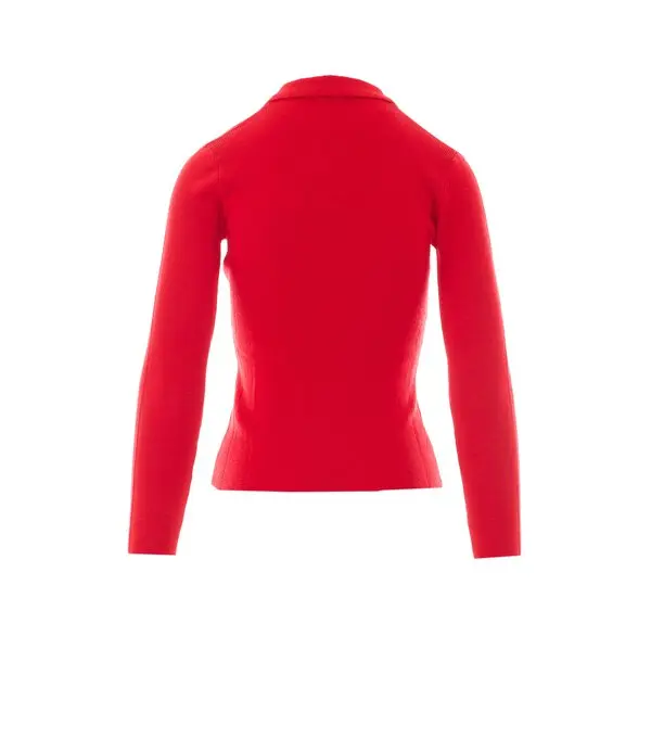 GANNI Ribbed Knit Collared Sweater With Button Detail - Red
