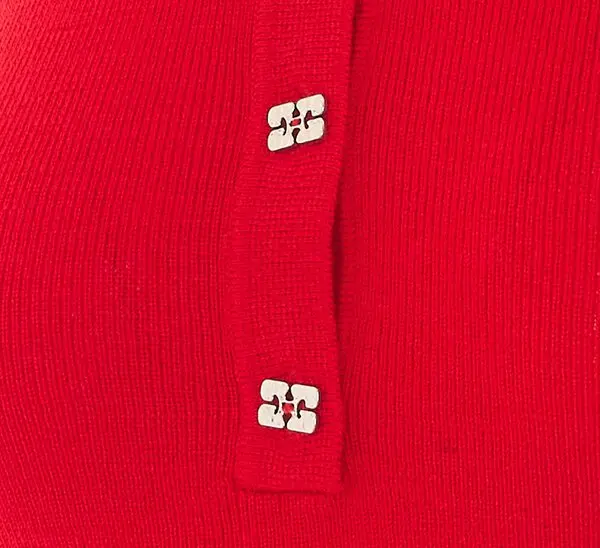 GANNI Ribbed Knit Collared Sweater With Button Detail - Red