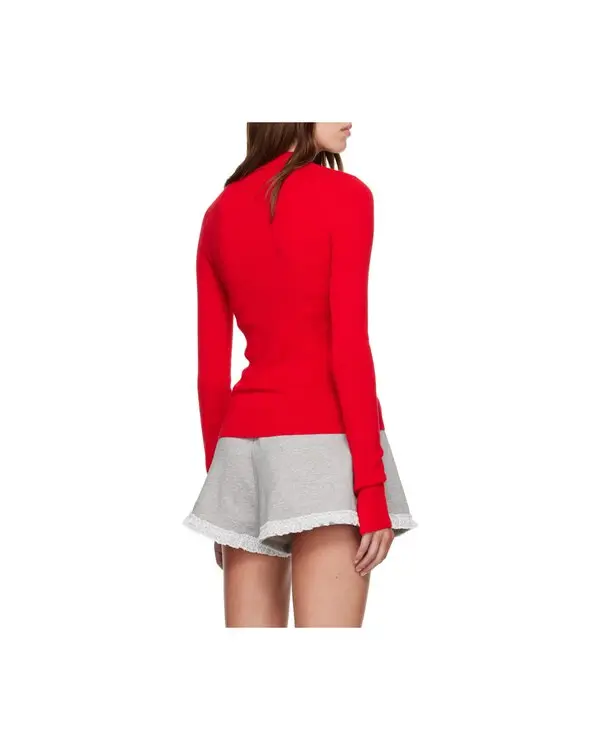 GANNI Ribbed Knit Collared Sweater With Button Detail - Red