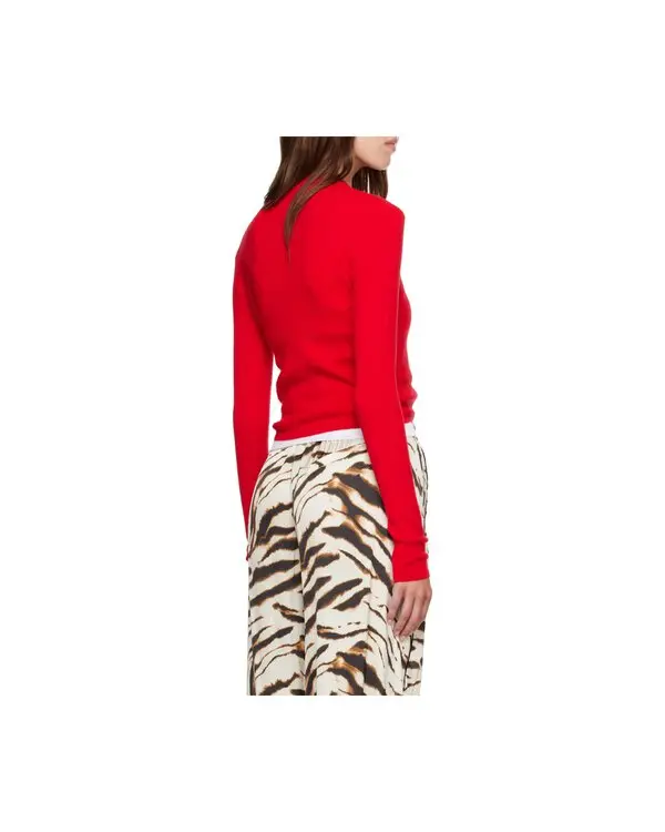 GANNI Ribbed V-neck Cardigan - Red