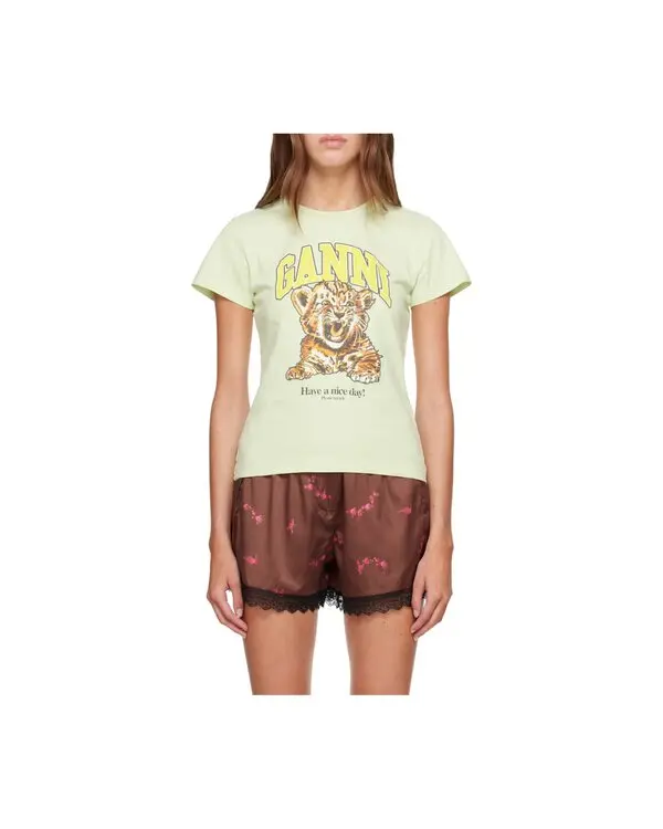 GANNI Baby Tiger Graphic T-shirt - Green