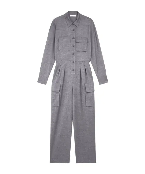 THE FRANKIE SHOP Linda Flap-pocket Jumpsuit - Grey Melange