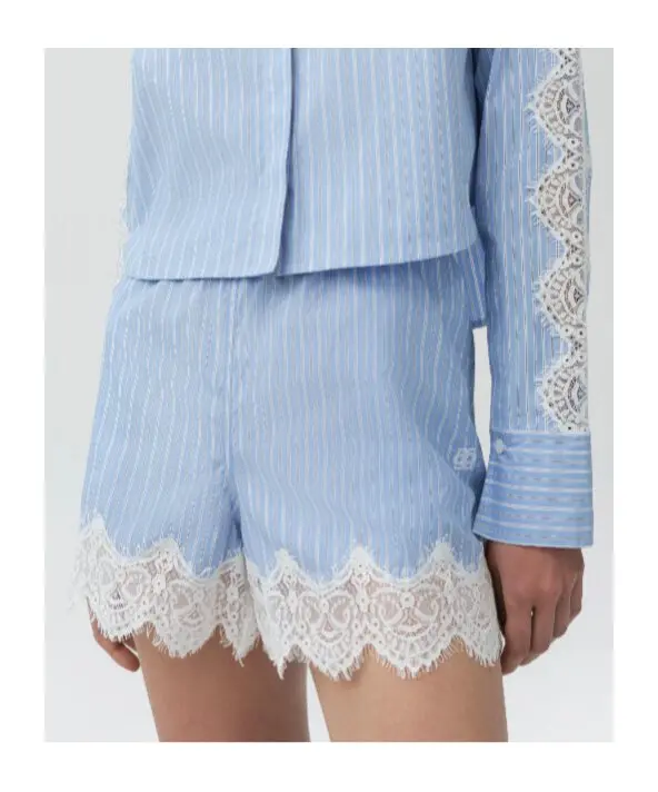 Simkhai Emmie Striped Lace-trimmed Shorts - Blue