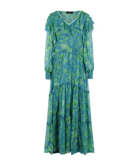 Etro Long Sleeve Floral Chiffon Maxi Dress
