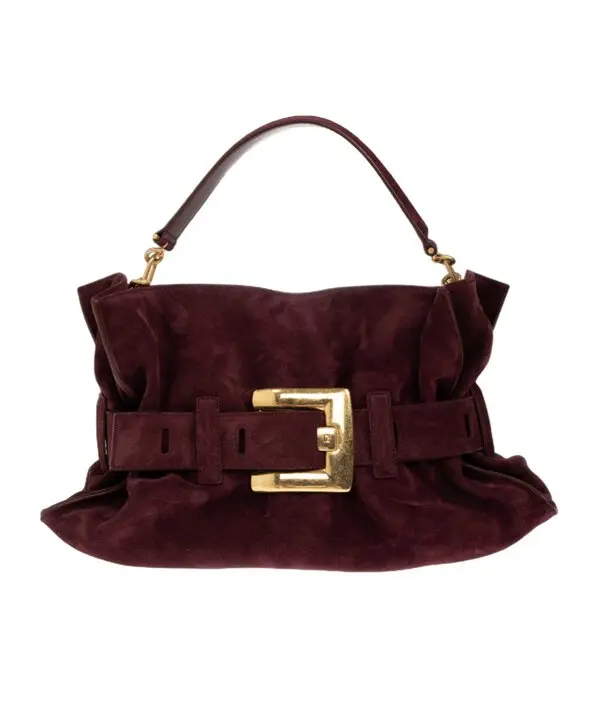 Balmain Medium Handbag With Gold Buckle - Wine Red