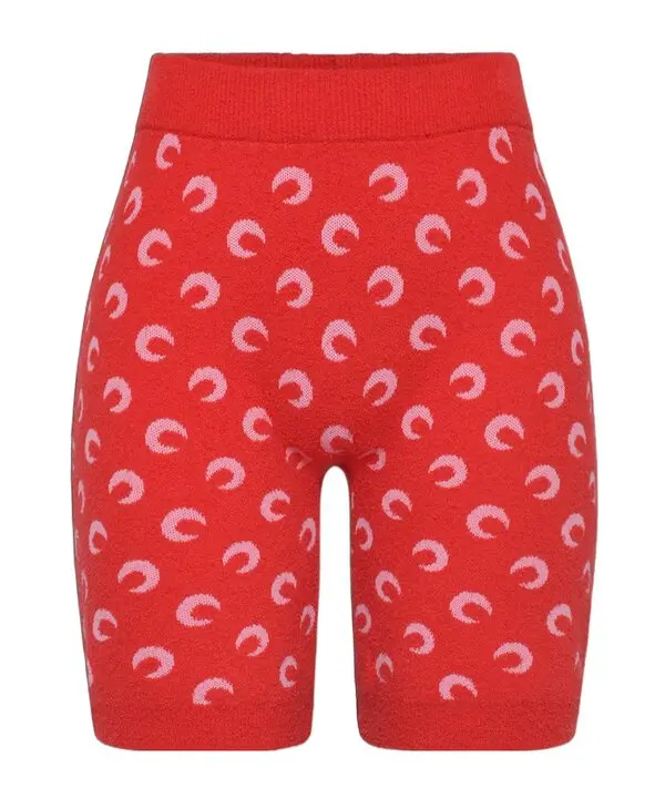 MARINE SERRE Moon Print Organic Cotton Bouclette Mini Shorts - Red
