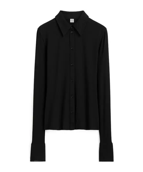 TOTEME Fitted Jersey Blouse With Mother-of-pearl Buttons - Black