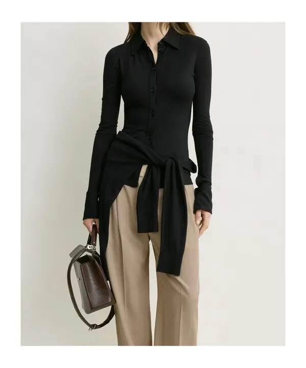 TOTEME Fitted Jersey Blouse With Mother-of-pearl Buttons - Black