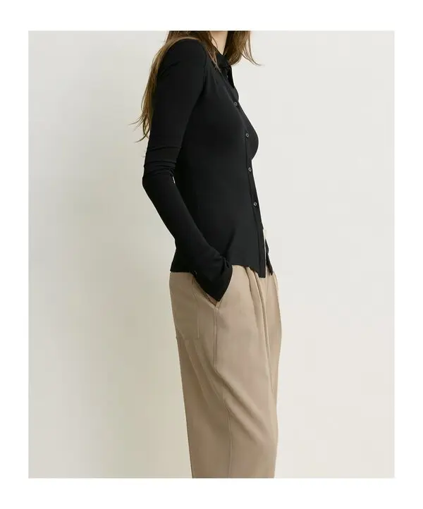 TOTEME Fitted Jersey Blouse With Mother-of-pearl Buttons - Black