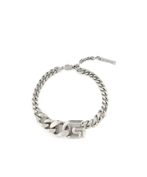 Givenchy Logo Plaque Chain Bracelet - Ancient Silver