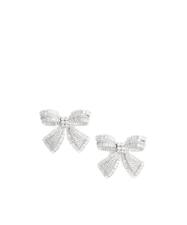 SELF-PORTRAIT Crystal Embellished Bow Earrings - White