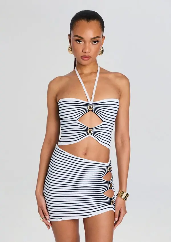 Retrofete Brea Metallic Knit Top - White/metallic Navy