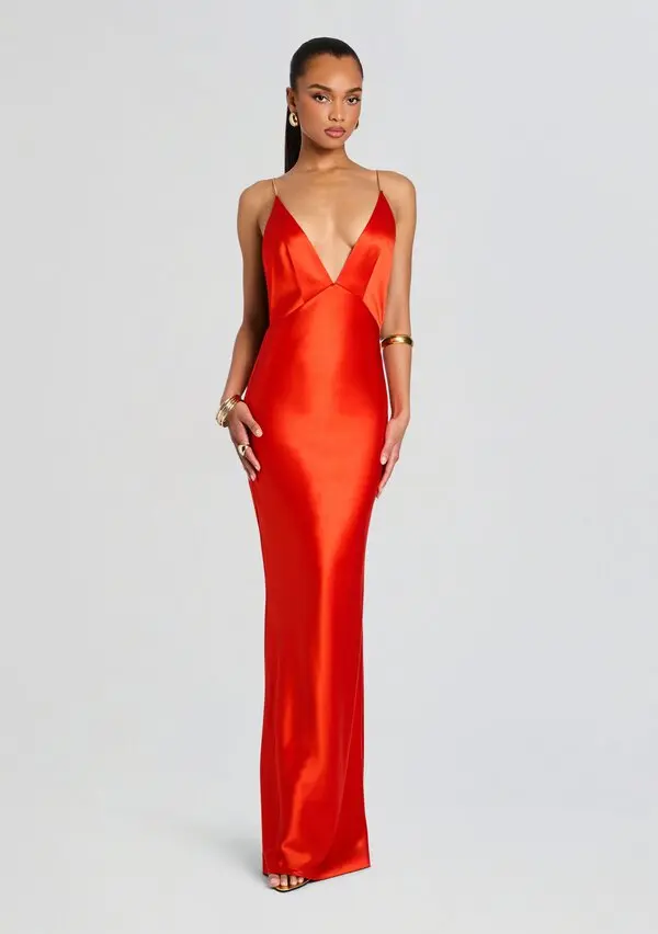 Retrofete Arianell Satin Maxi Gown With Gemstone Detail - Geranium