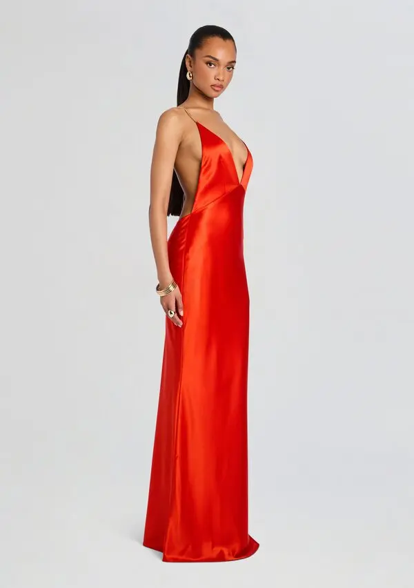 Retrofete Arianell Satin Maxi Gown With Gemstone Detail - Geranium