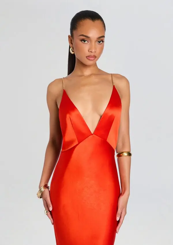 Retrofete Arianell Satin Maxi Gown With Gemstone Detail - Geranium