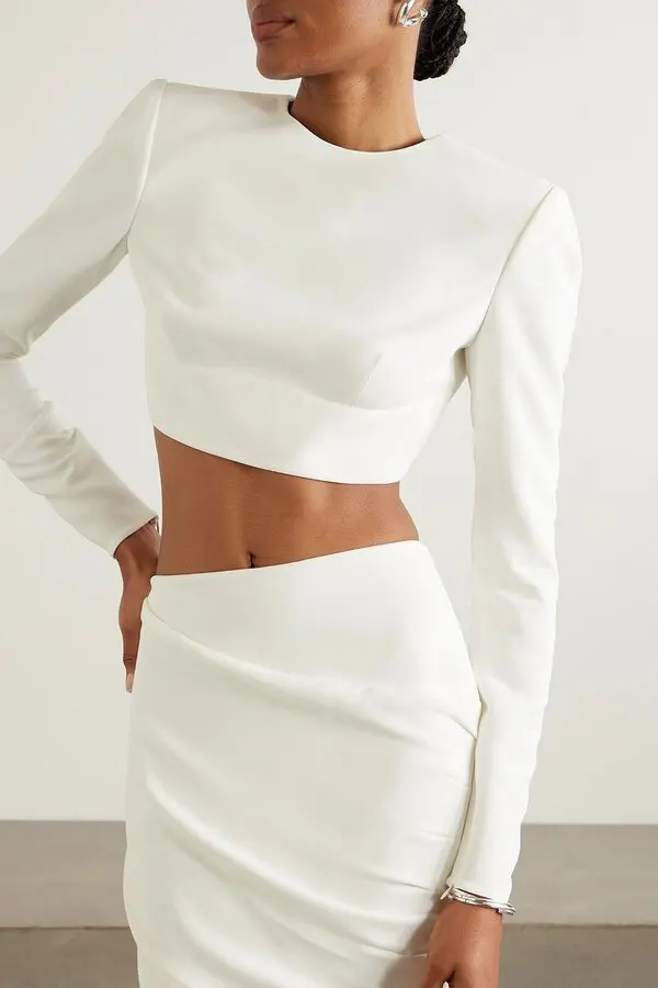 Stella McCartney Cropped Cady Top With Padded Shoulders And Zipped Cuffs