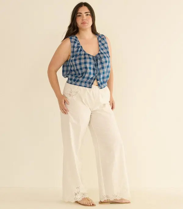 DÔEN Lavona Pant Wide Leg Cotton Poplin With Lace Details