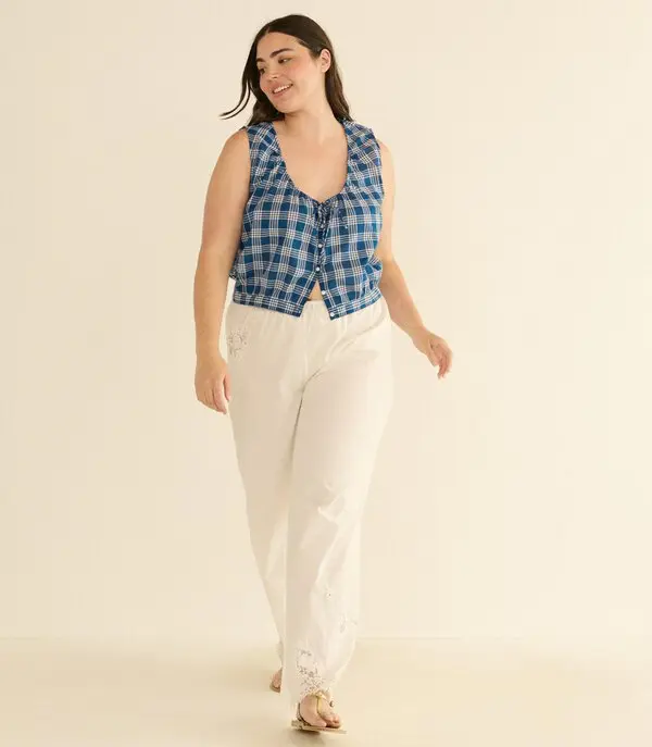 DÔEN Lavona Pant Wide Leg Cotton Poplin With Lace Details
