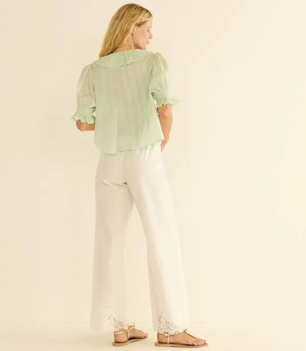 DÔEN Lavona Pant Wide Leg Cotton Poplin With Lace Details