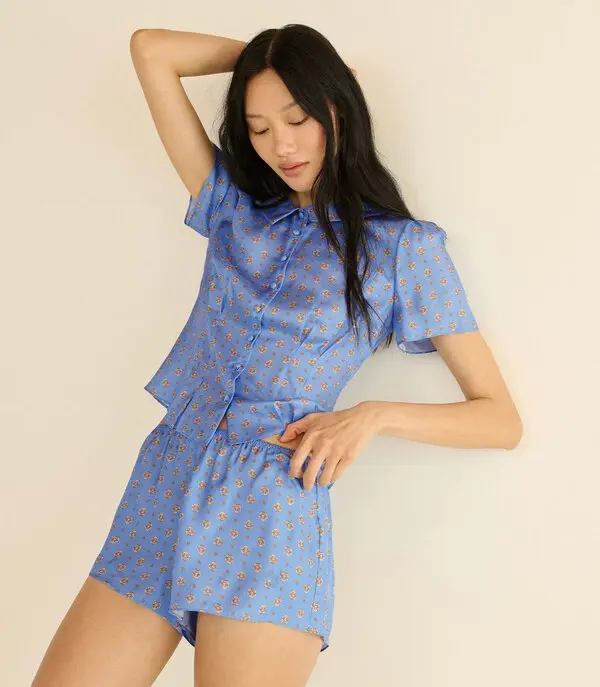 DÔEN Thelma Printed Silk-viscose Twill Shorts - Periwinkle Cadiz Foulard