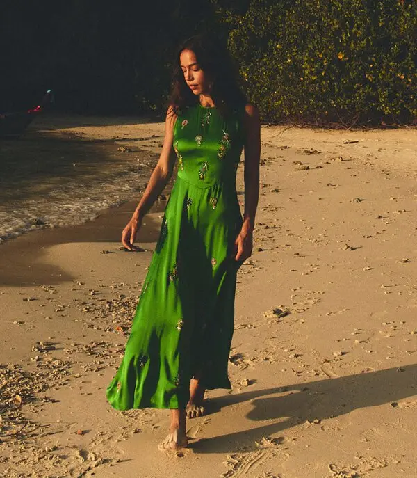 DÔEN Amari Silk Maxi Dress With Hand-beaded Floral Motifs
