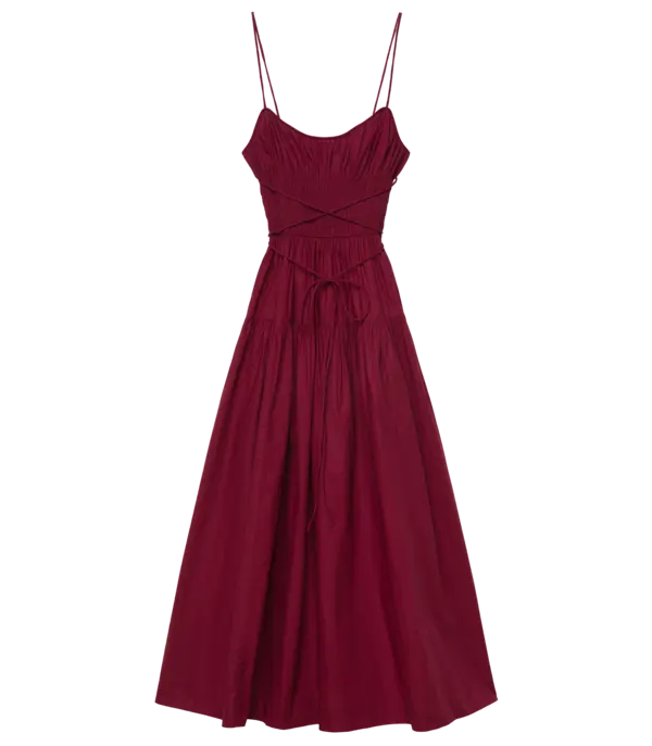 DÔEN Safia Dress In Organic Cotton Poplin - Deep Ruby