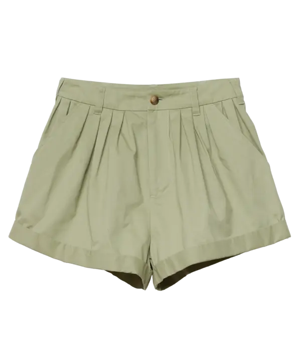 DÔEN Declan Pleated Cuffed Cotton Twill Shorts - Tea Leaf